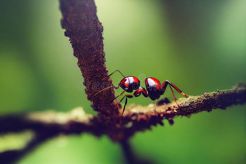 Small Ant with Red Back Lurks on Tree Branch. Stock Illustration ...