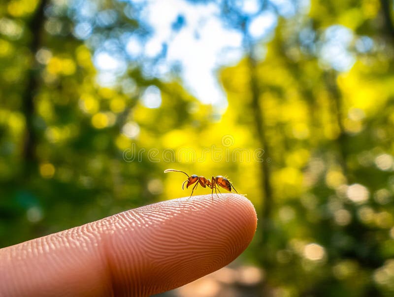 A Small Ant Sitting on Top of a Finger Stock Photo - Image of hand ...