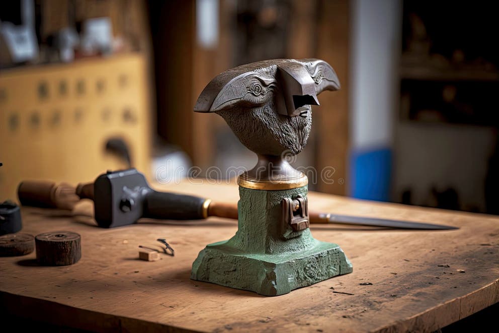Small Anvil in Form of Hammer on Stand Stands on Table in Workshop ...