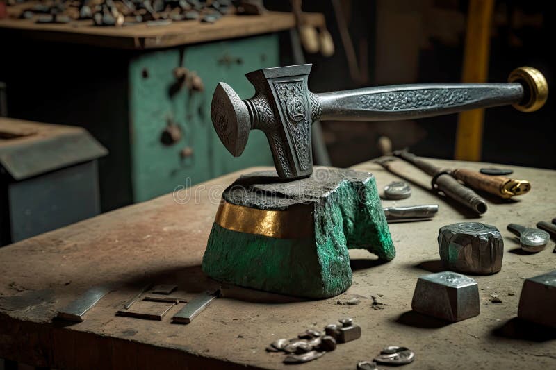 Small Anvil with Hammer for Processing Small Objects Stands on Desktop ...