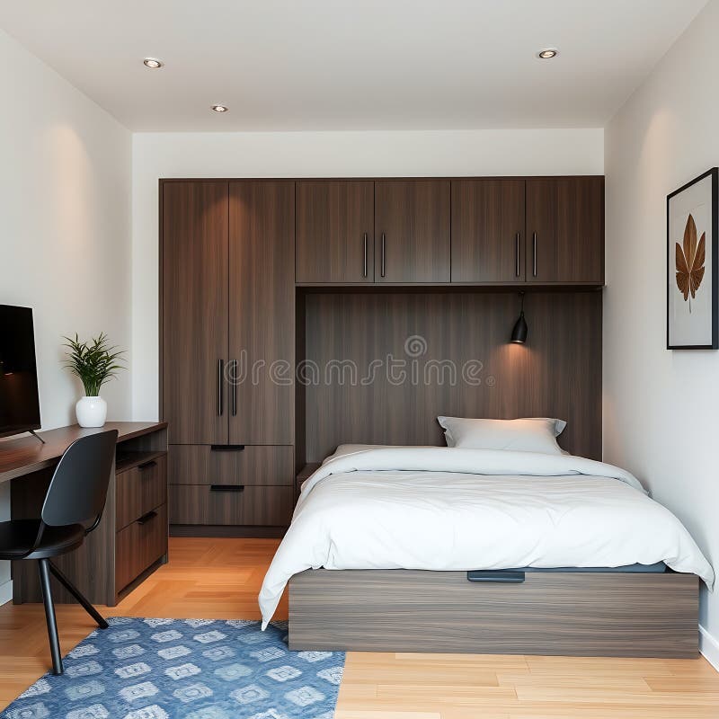 A Small Apartment Bedroom Featuring a Storage Bed with Drawers a ...