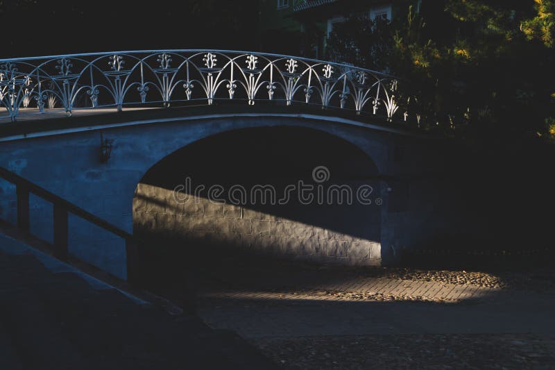 Small Arch Bridge Crossing Over the Street Stock Photo - Image of ...