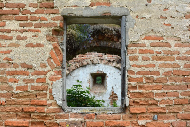 Small Arched Window in Window in Ruins of Ancient Castle. Belarus ...