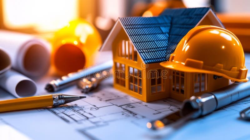 Construction Planning with House Model and Tools Stock Illustration ...