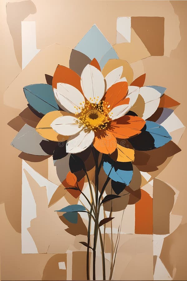 A Small Art with an Acrylic of a Geometric Flower with an Earth Tone ...