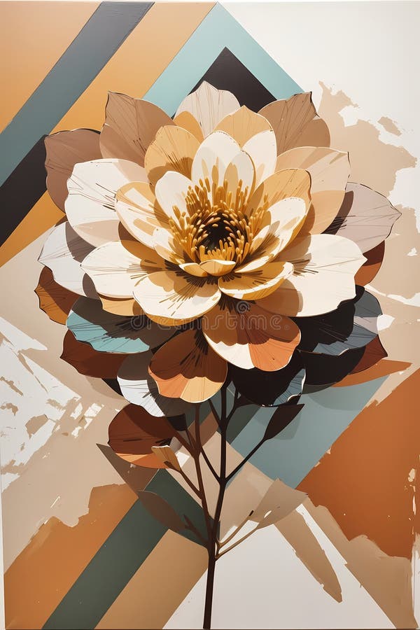 A Small Art with an Acrylic of a Geometric Flower with an Earth Tone ...