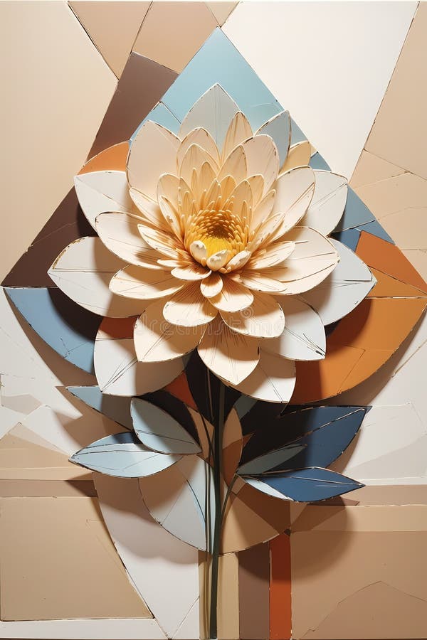 A Small Art with an Acrylic of a Geometric Flower with an Earth Tone ...