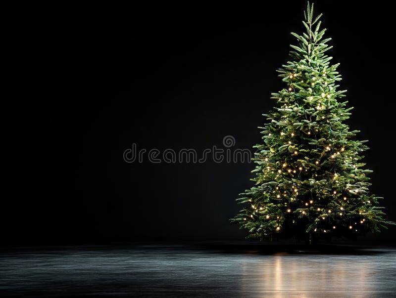 A Small Artificial Christmas Tree in the Dark with Lights on it Stock ...