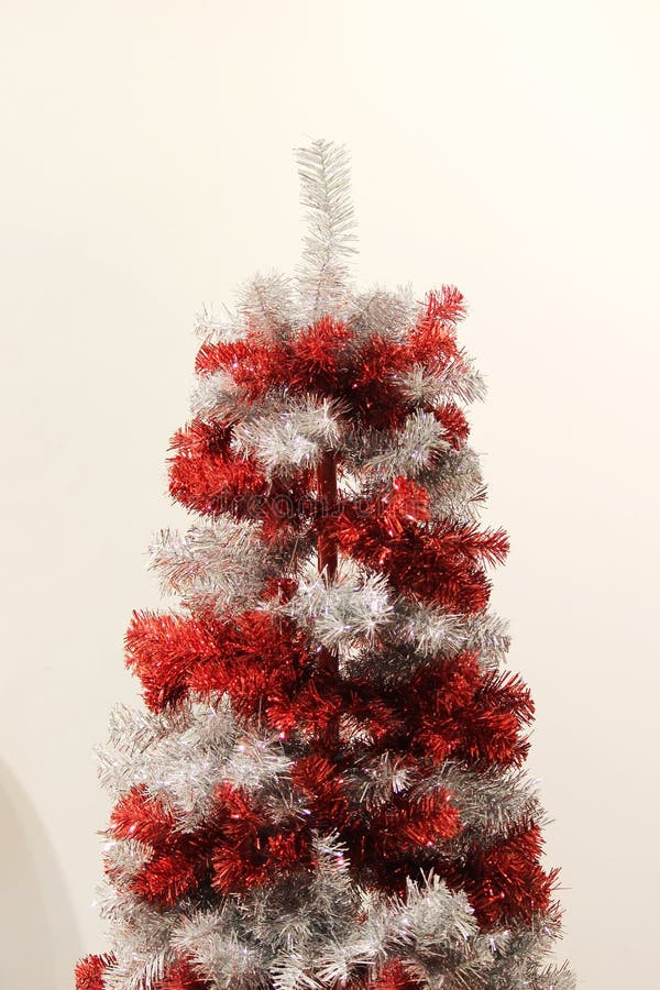 Small Artificial Christmas Tree Red and Silver at the Mall Stock Photo ...