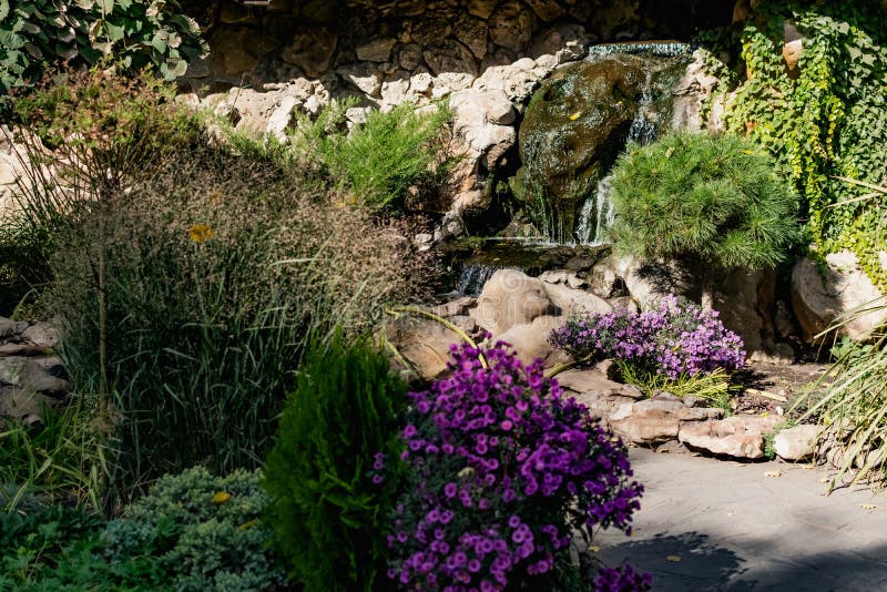 A Small Artificial Freshwater Waterfall that Flows into a Common Living ...