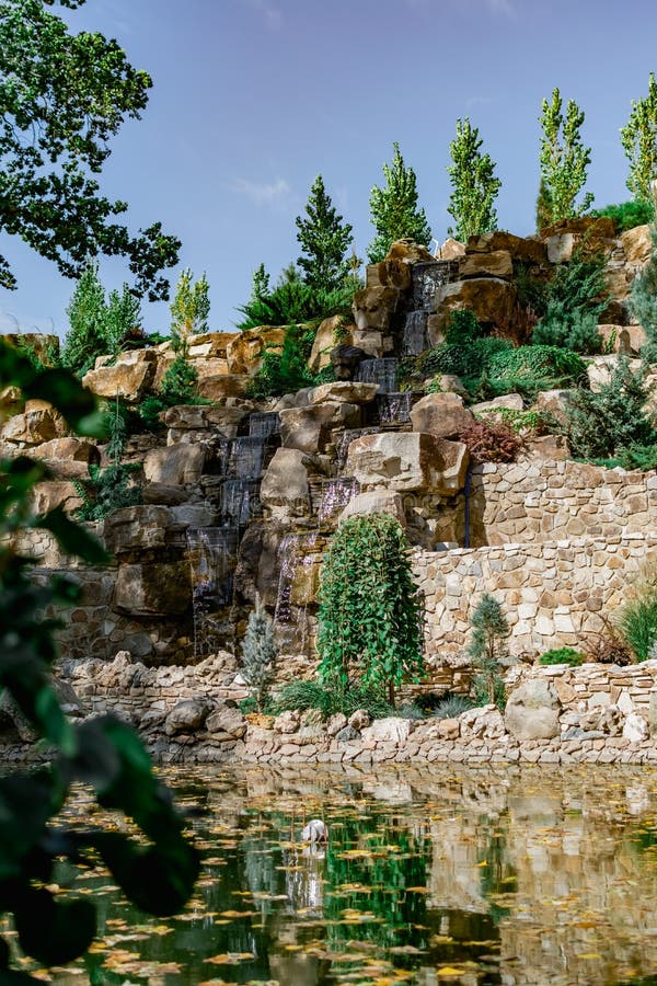 A Small Artificial Freshwater Waterfall that Flows into a Common Living ...