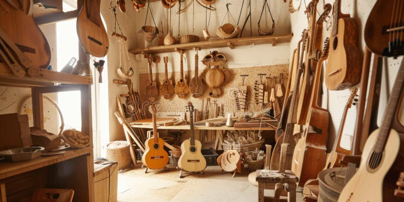 A Small Artisanal Workshop Where Craftsmen are Making Handmade Musical ...