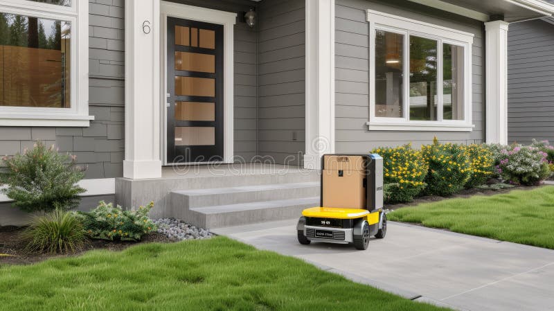 A Small Autonomous Delivery Robot with Several Cardboard Boxes on Its ...