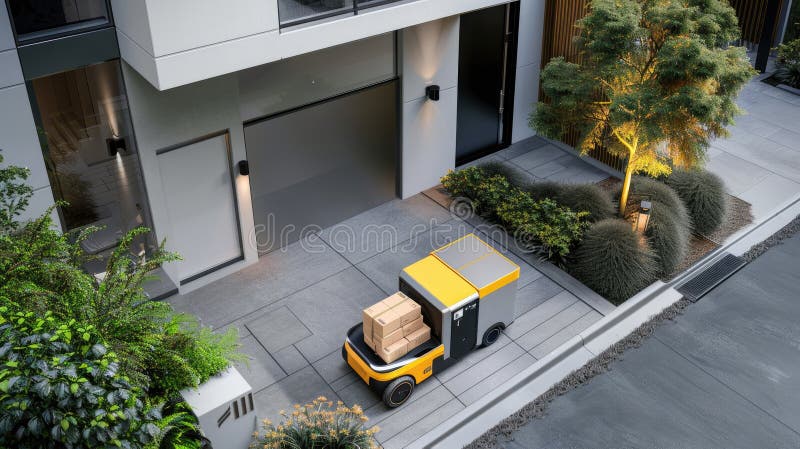 A Small Autonomous Delivery Robot with Several Cardboard Boxes on Its ...