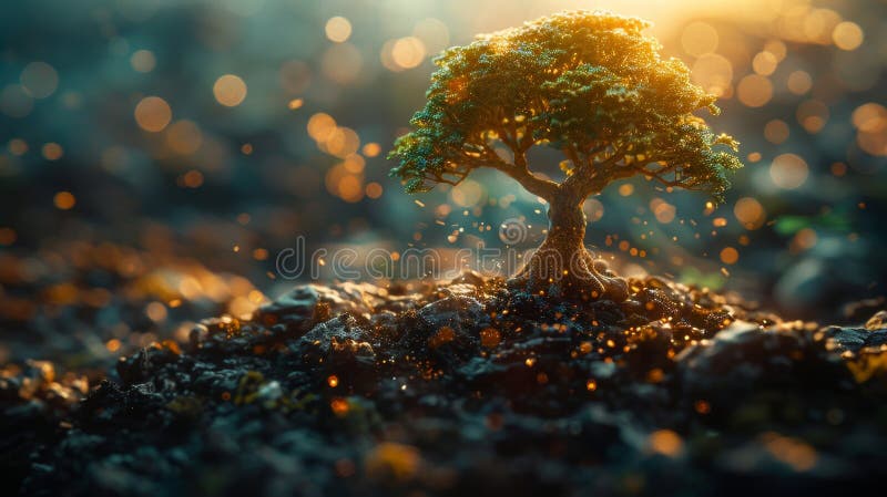 A Small Autumn Tree in a Big Forest. Environmental Concept Stock Image ...