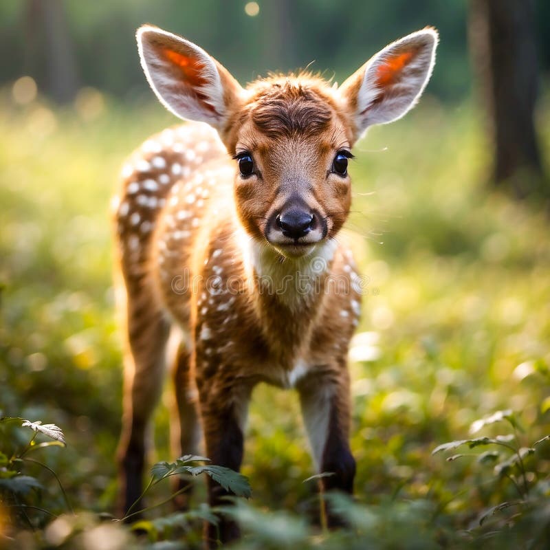Small Baby Fawn in the Middle of a Fantastic Forest Stock Photo - Image ...