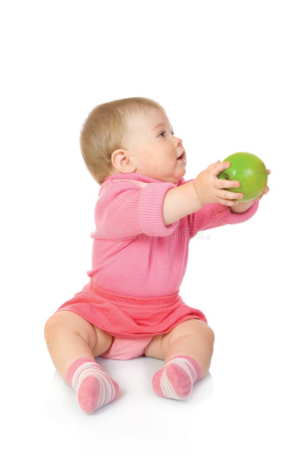 Small Baby with Green Apple #2 Isolated Stock Image - Image of dessert ...