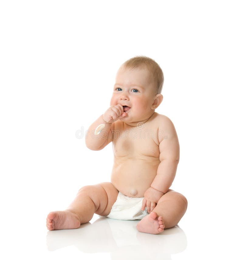 Small Baby Playing with Spoon #4 Isolated Stock Image - Image of ...