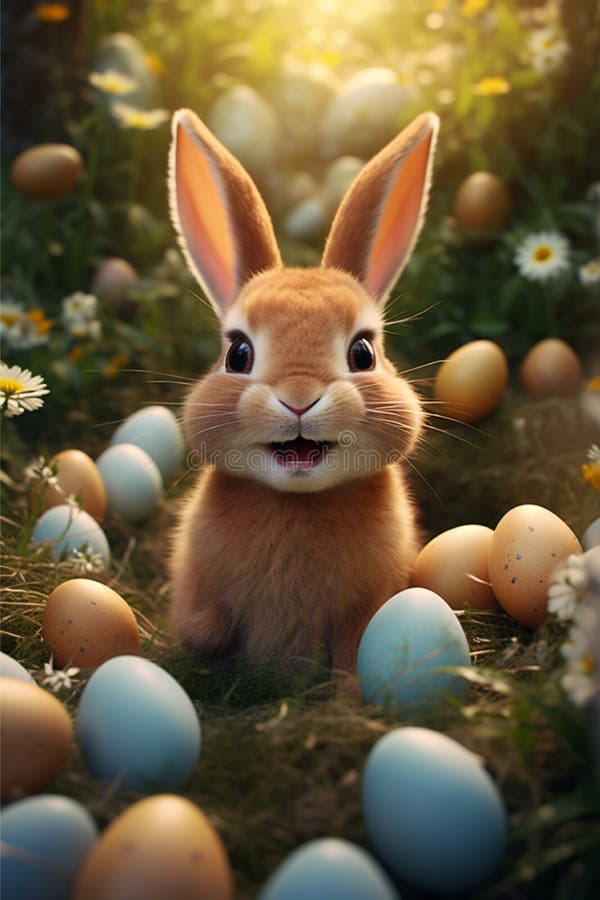 Small Baby Rabbit and Easter Eggs Stock Illustration - Illustration of fluffy, cute: 301906747