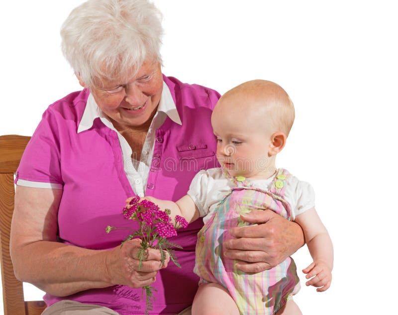 Small Baby Sitting Contentedly with Grandma Stock Photo - Image of ...