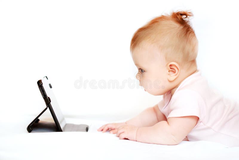 Small Baby with Tablet Pc at Home Stock Image - Image of daughter ...