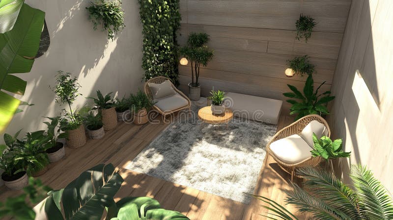 Small Balcony with Plants and Seating Area. Stock Image - Image of view ...