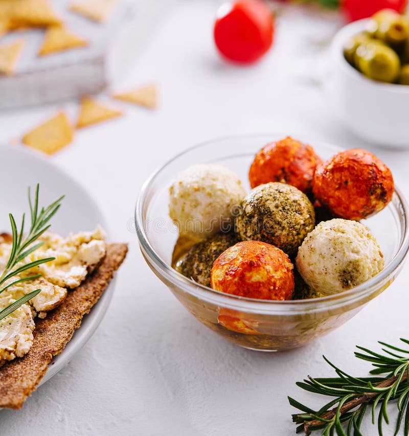 Small Balls of Goat Cheese Rolled in Different Spices Stock Image ...