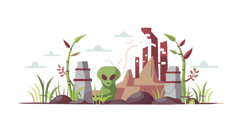 Small Bamboo Grove Growing on a Patch of Grass, Vector Design ...