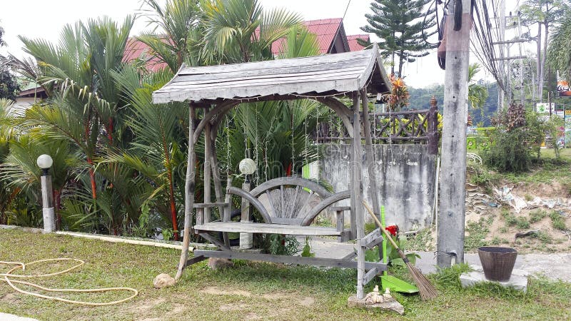 A Small Bank Made of Wood in the Jungle Stock Image - Image of outdoor ...