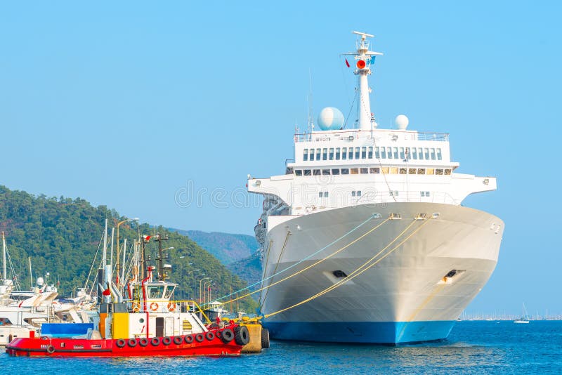 Small Barge and a Huge Liner Stock Image - Image of dock, locations ...