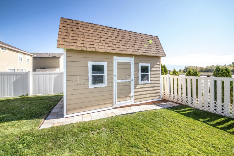 Small Barn in the Garden of a House Stock Photo - Image of fence ...