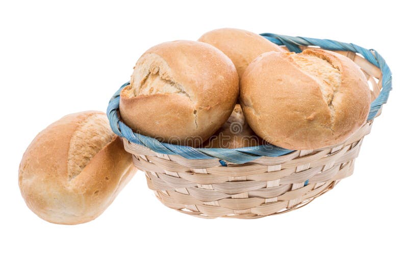 Small Basket Filled with Buns on White Stock Photo - Image of meal ...