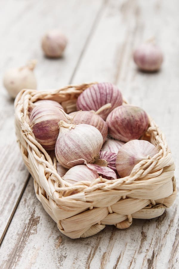 Small basket with garlic stock photo. Image of basket - 27672522