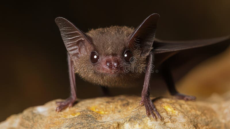 Unique Close-up of a Small Bat Resting on a Rocky Surface at Night ...