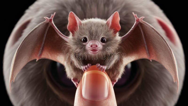 A Small Bat Sitting on a Finger with Its Eyes Open, AI Stock Photo ...