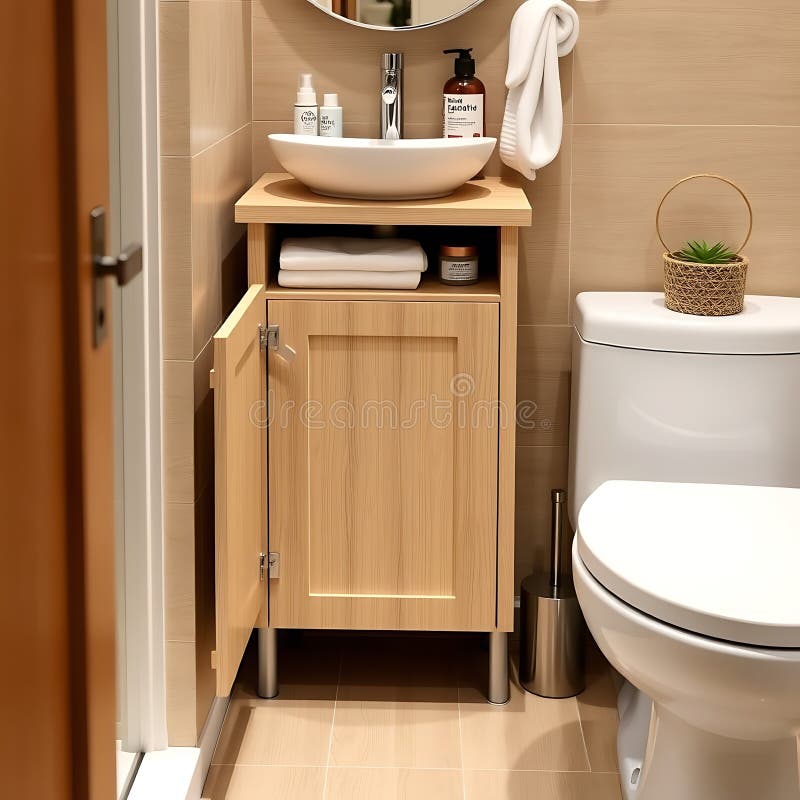 A Small Bathroom Featuring a Compact Cabinet with a Pull Out Design ...