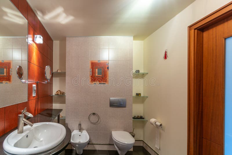 A Small Bathroom in a Small Apartment. Stock Photo - Image of hygiene ...