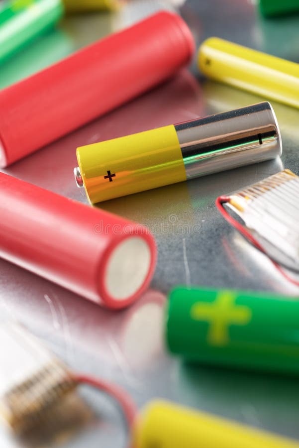 Small batteries view stock image. Image of closeup, metal - 164879625