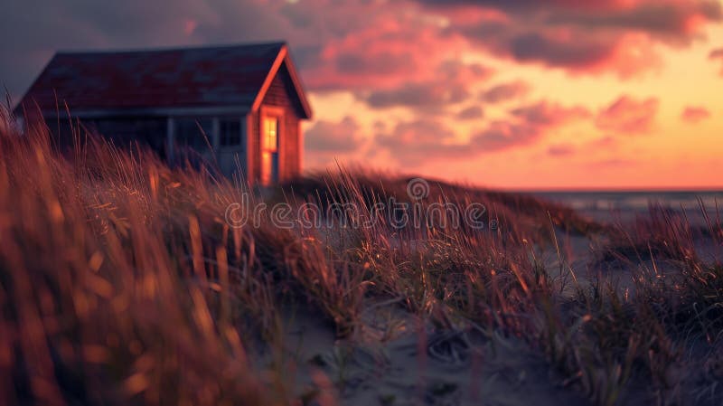 Small Beach House Surrounded by Sandy Dunes and Ocean Views Stock Photo ...