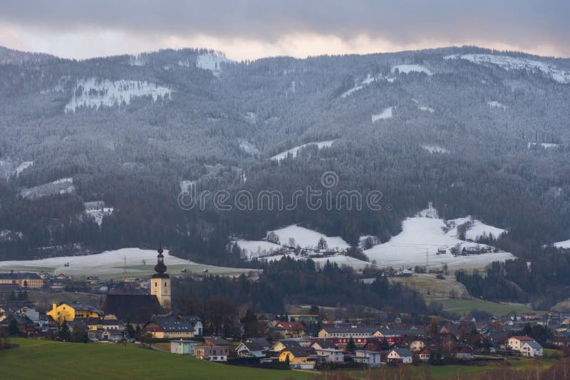 Small Beautiful Austrian Village Surrounded by Mountains in Ennstal ...