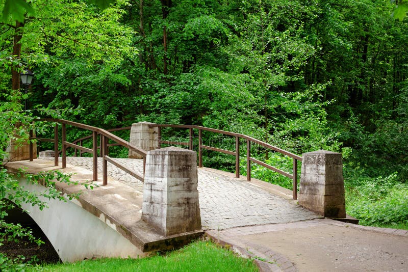 Small Beautiful Bridge in the Park in Summer among Green Trees Stock ...
