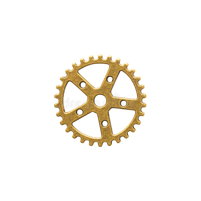 Small Beautiful Golden Mechanical Gear Isolated on White Background ...