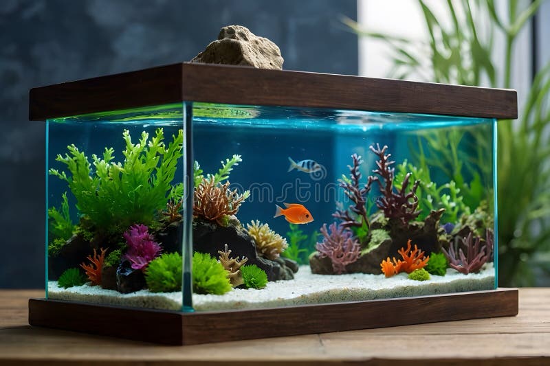 A Small Beautifully Decorated Fish Tank on a Table Stock Image - Image ...
