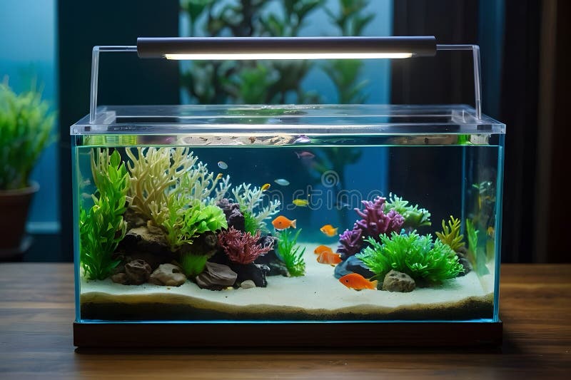 A Small Beautifully Decorated Fish Tank on a Table Stock Image - Image ...