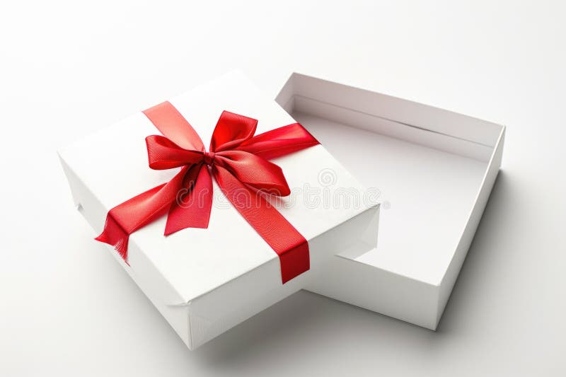 A Small, Beautifully Wrapped Gift Box Tied with a Red Ribbon Stock ...