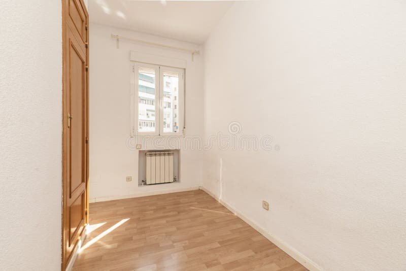Small Bedroom with Built-in Wardrobe and White Aluminum Window Stock ...