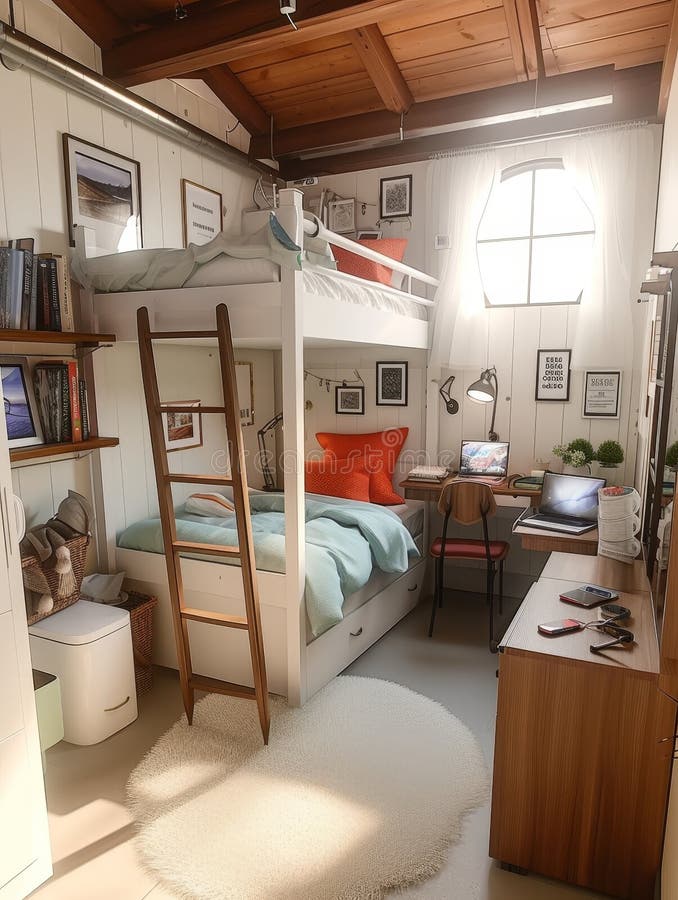 Small Bedroom, Bunk Bed and Desk AI Generated Stock Illustration ...