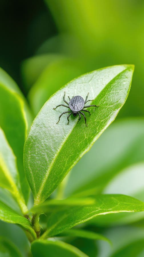 Close-Up of a Tiny Beetle Crawling on a Vibrant Green Leaf in Nature ...