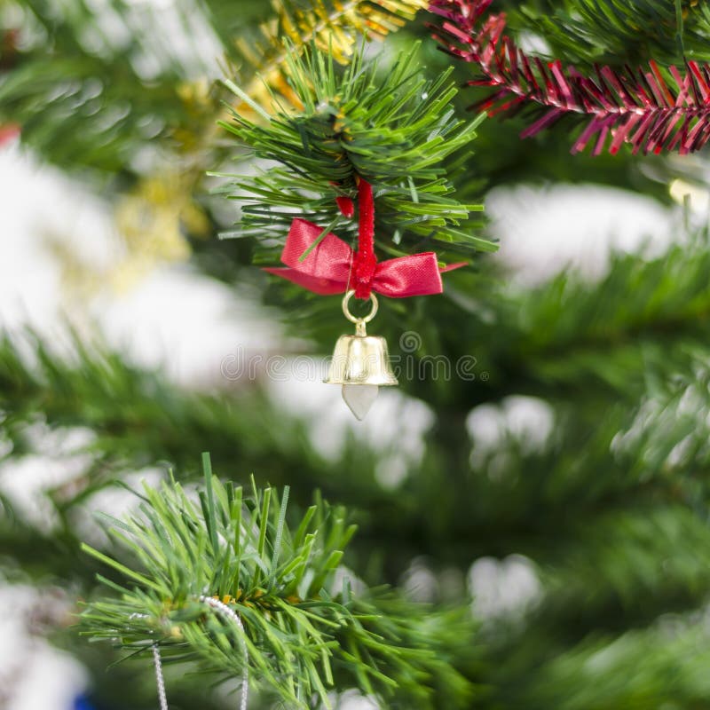 Small Bell on Christmas Tree on White Stock Photo - Image of beautiful ...