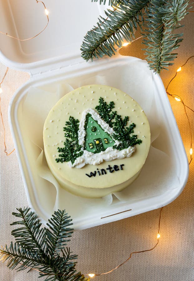 Small Bento Cake with a New Year S Cream Picture Stock Photo - Image of ...